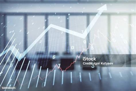 현대 코워킹 룸 배경 금융 및 거래 개념에 추상 가상 금융 그래프와 상승 화살표 홀로그램 다중 노출 0명에 대한 스톡 사진 및 기타 이미지 Istock