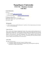 Database Systems Course At Nazarbayev University Fall 2023 Course Hero