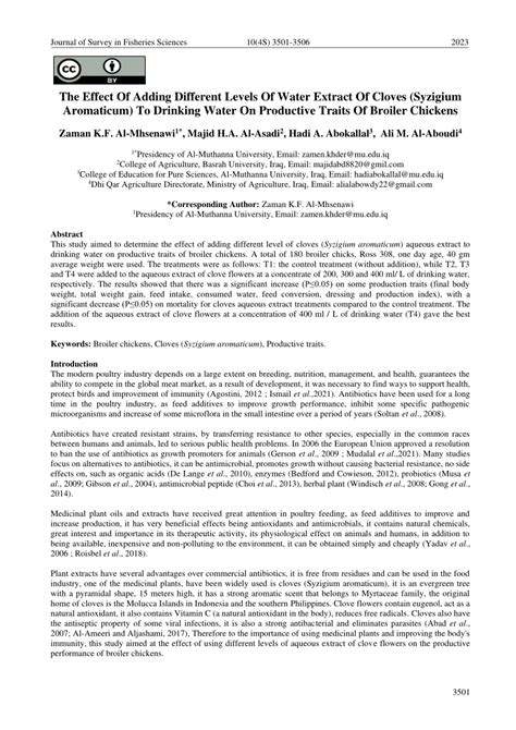 Pdf The Effect Of Adding Different Levels Of Water Extract Of Cloves Syzigium Aromaticum To