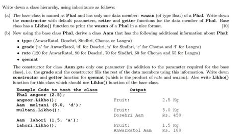Solved Write Down A Class Hierarchy Using Inheritance As Chegg