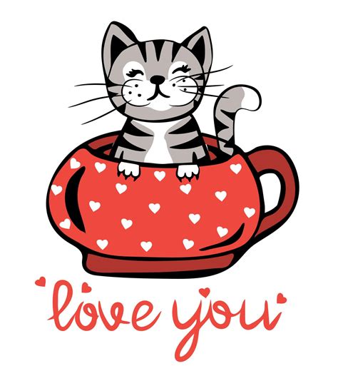 Cute Funny Cat Is Sitting In A Cup 17632901 Vector Art At Vecteezy