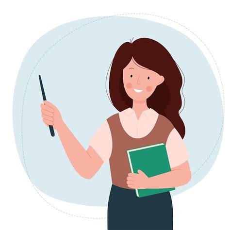 Premium Vector Female Teacher Cute Woman Stands With Pointer And