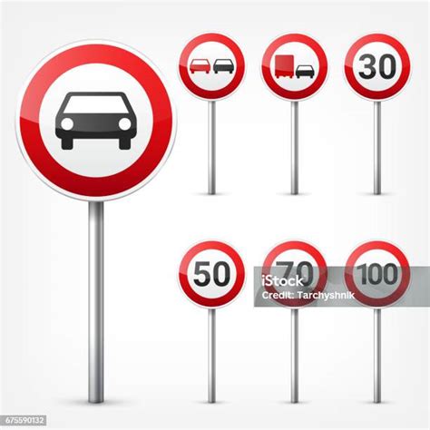 도 표지판 컬렉션 흰색 배경에 고립입니다 도 교통 제어입니다 레인 사용입니다 중지 하 고 항복 규정 서명 한다입니다 제한 속도 개체 그룹에 대한 스톡 벡터 아트 및 기타