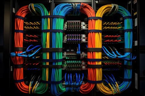 Premium AI Image Patch Panel In Data Center Close Up Photo