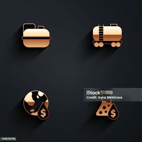 Set Canister Untuk Bensin Tangki Kereta Api Minyak Drop Dengan Simbol