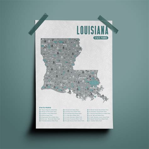 Louisiana State Park Map Checklist 12 X 18 Etsy