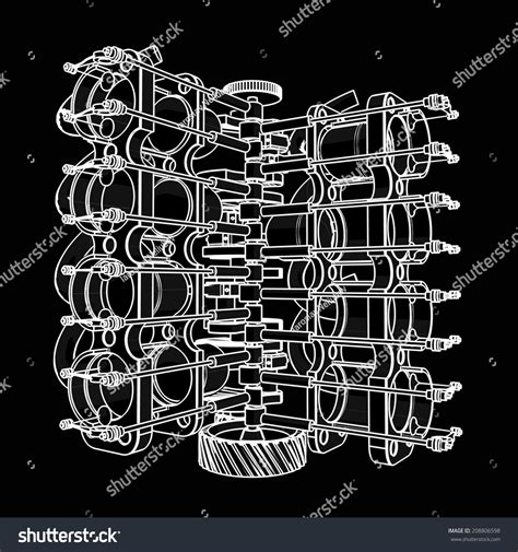 V8 Car Engine Cartoon Illustration Outline 스톡 일러스트 208806598 Shutterstock