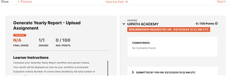unable to complete the generate yearly report assignment in the rpa