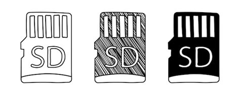 낙서 만화 스타일의 손으로 그린 벡터 마이크로 Sd 카드 세트 프리미엄 벡터