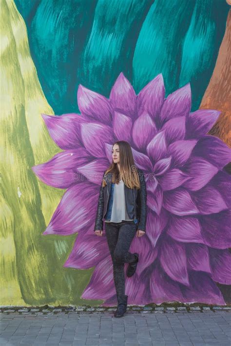 Young Woman In Urban Landscape Graffiti Editorial Photography Image