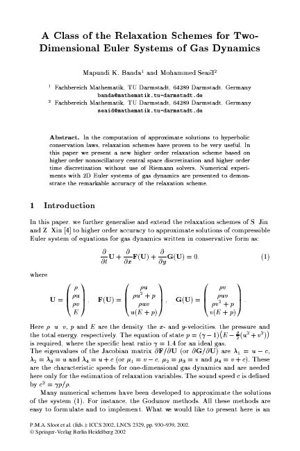 pdf a class of the relaxation schemes for two dimensional euler