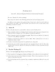 PS5 Pdf Problem Set 5 Econ 493 Advanced Empirical Methods For International Economics Due