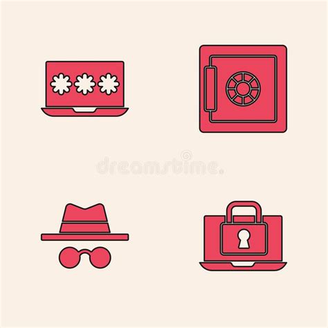 Set Laptop And Lock With Password Safe And Incognito Mode Icon Vector Stock Vector