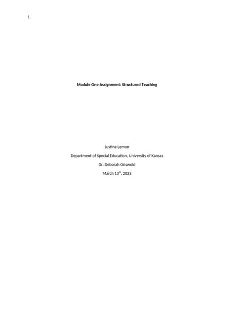 Sped 860 M1 Assignment Structured Teaching Pdf Autism Spectrum