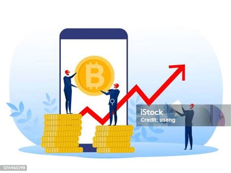비트 코인 속도 성장 개념을 들고 소송에서 비즈니스 맨 플랫 스타일의 벡터 일러스트레이션 경제에 대한 스톡 벡터 아트 및 기타