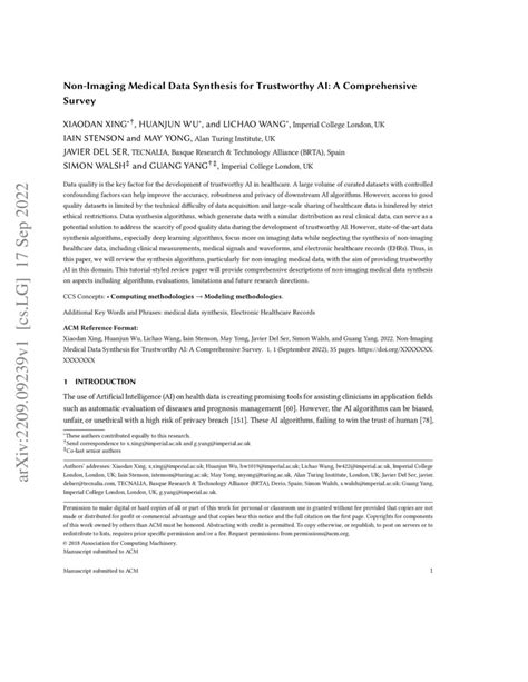 Non Imaging Medical Data Synthesis For Trustworthy AI A Comprehensive Survey DeepAI