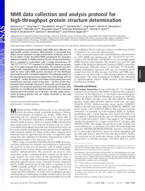 Pdf Nmr Data Collection And Analysis Protocol For High Throughput Protein Structure