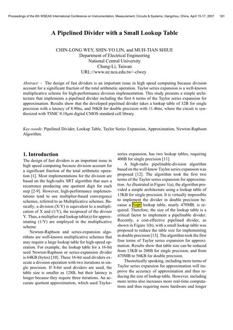 Pdf A New Pipelined Divider With A Small Lookup Table