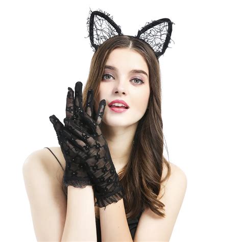Sexy Lingerie Women Mesh Sunscreen Lace Lace Sexy Black Short Gloves
