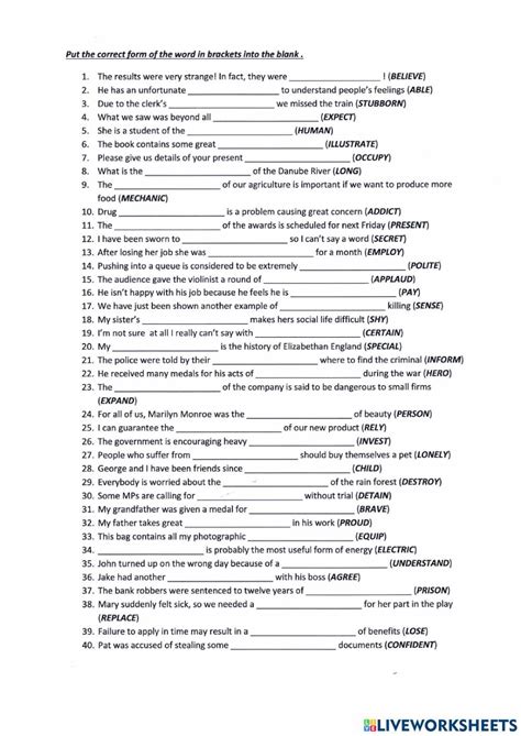 Word Formation Online Exercise For B2 C1 Word Formation English