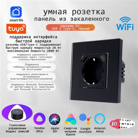 Умная настенная розетка с закалённым стеклом разъемы Eu Usb и Type C чёрный купить с