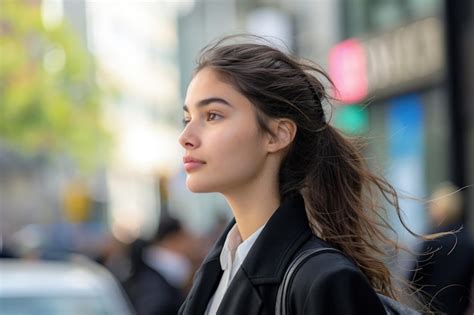 Premium Photo Woman Walking Down Street With Long Hair