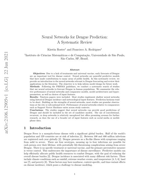 Pdf Neural Networks For Dengue Prediction A Systematic Review