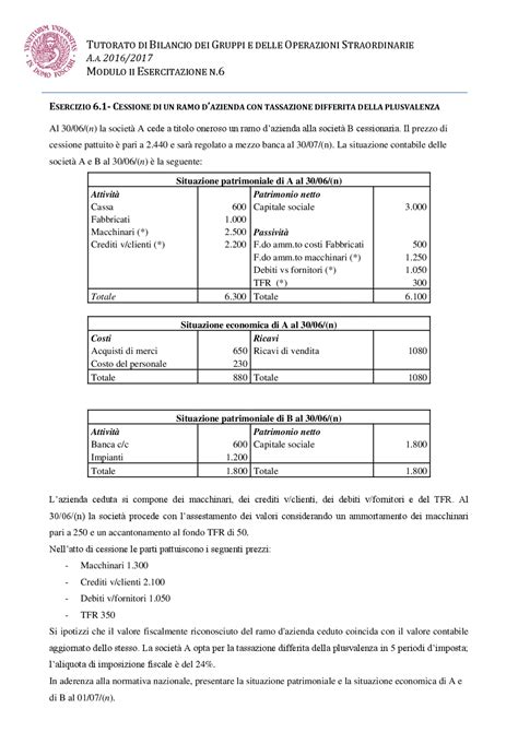 Bilancio Esercizi Economia Aziendale Docsity
