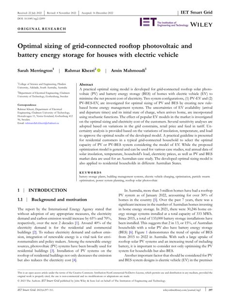 Pdf Optimal Sizing Of Grid‐connected Rooftop Photovoltaic And Battery