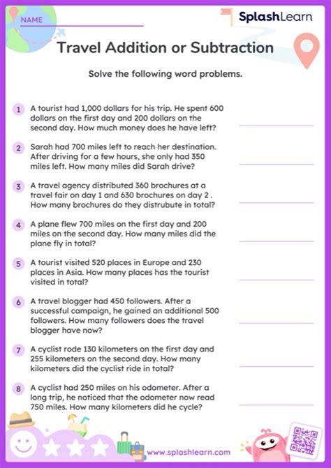 Add Or Subtract Within Travel Word Problems Printable Math Worksheets Library