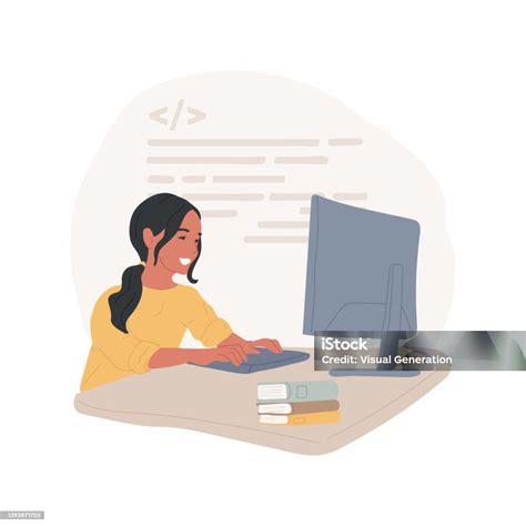 Coding Kelas Online Terisolasi Kartun Vektor Ilustrasi Ilustrasi Stok