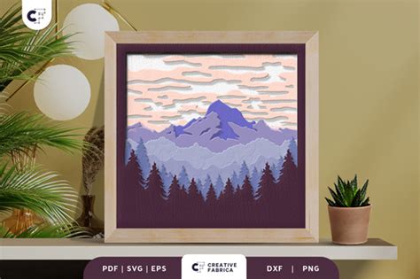 Cloudy Mountain Landscape 3D Shadow Box Creative Fabrica