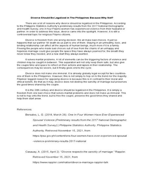 Legalizing Divorce In The Philippines Pdf Divorce Marriage