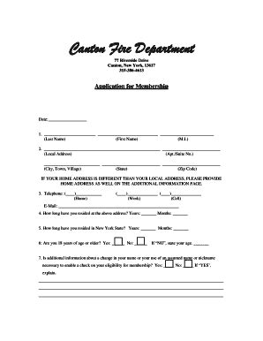 NY Regular Membership Application Packet Town Of Canton 2019 2025