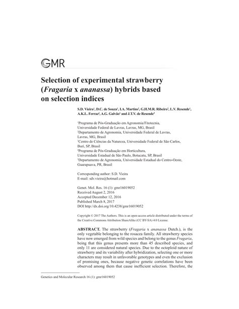 Pdf Selection Of Experimental Strawberry Fragaria X Ananassa