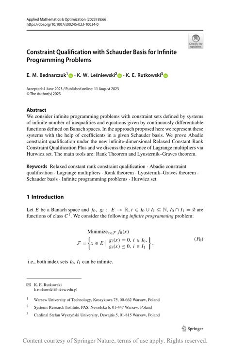 Pdf Constraint Qualification With Schauder Basis For Infinite Programming Problems