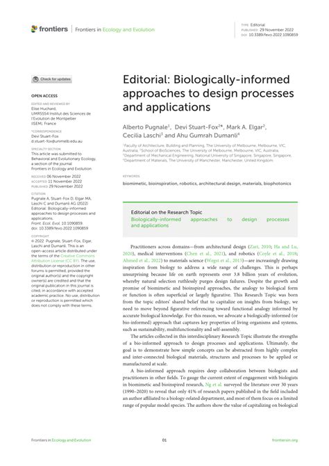 Pdf Editorial Biologically Informed Approaches To Design Processes