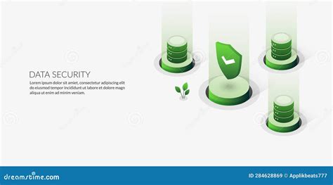 3d Data Security Concept Isometric Hosting Server Background Stock