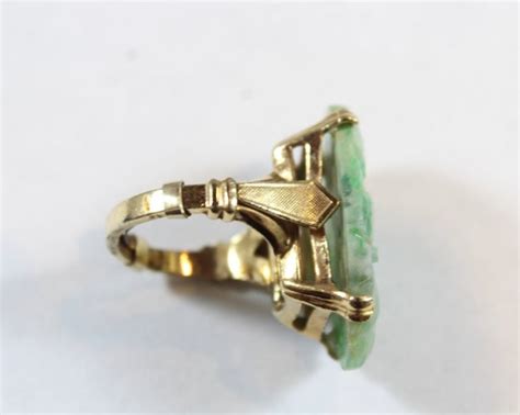 Vintage Chinese Gold Tone Carved Flower Natural Jadei… Gem