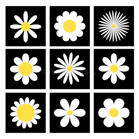 White Chamomile Icon Set Daisy Camomile Cute Flower Plant Love Card