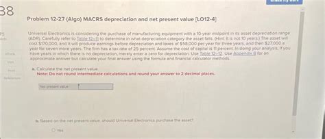 Problem Algo Macrs Depreciation And Net Chegg