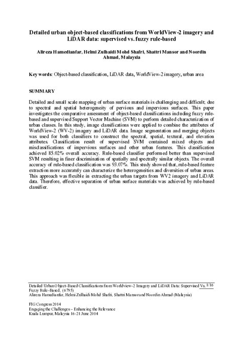 Pdf Detailed Urban Object Based Classifications From Worldview 2