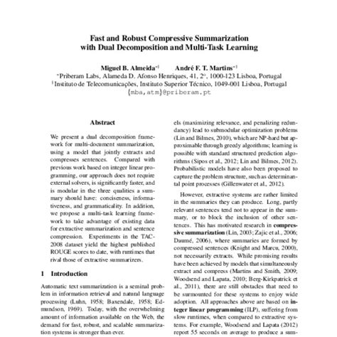 Fast And Robust Compressive Summarization With Dual Decomposition And Multi Task Learning Acl