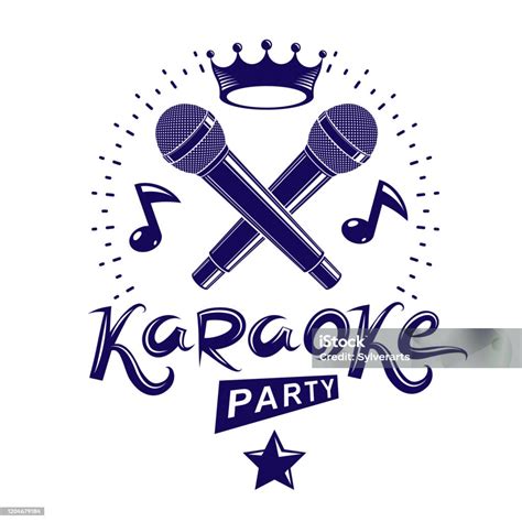 음악 노트와 오각형 스타를 사용하여 구성된 가라오케 파티 프로모션 포스터 디자인 랩 배틀 컨셉 2 단계 마이크 벡터 일러스트