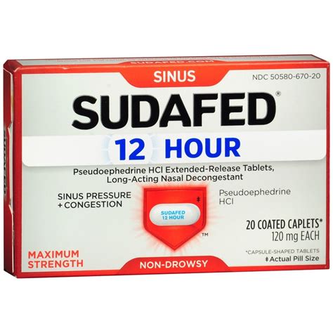 Sudafed 12 Hour Sinus Pressure Congestion Coated Caplets 20 Cp