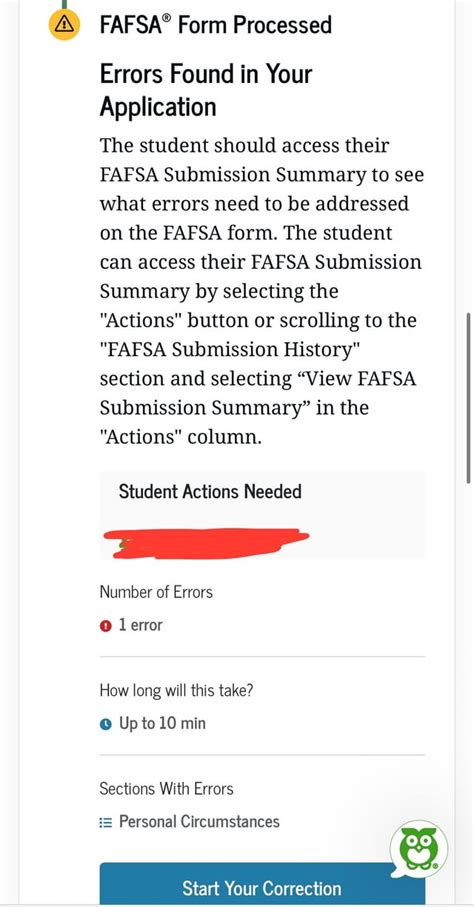 Errors Found In Your Application” Rfafsa