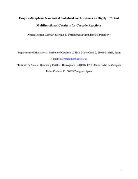 Pdf Enzyme Graphene Nanometal Biohybrid Architectures As Highly Efficient Multifunctional