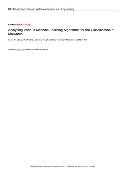 Pdf Analyzing Various Machine Learning Algorithms For The