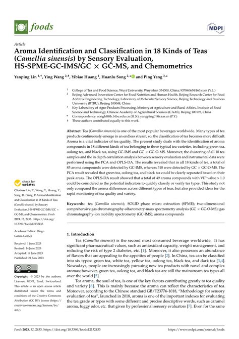 Pdf Aroma Identification And Classification In 18 Kinds Of Teas