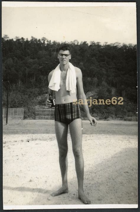 Tall Handsome Shirtless Man In A Tight Speed Swimsuit Vintage Photo Gay